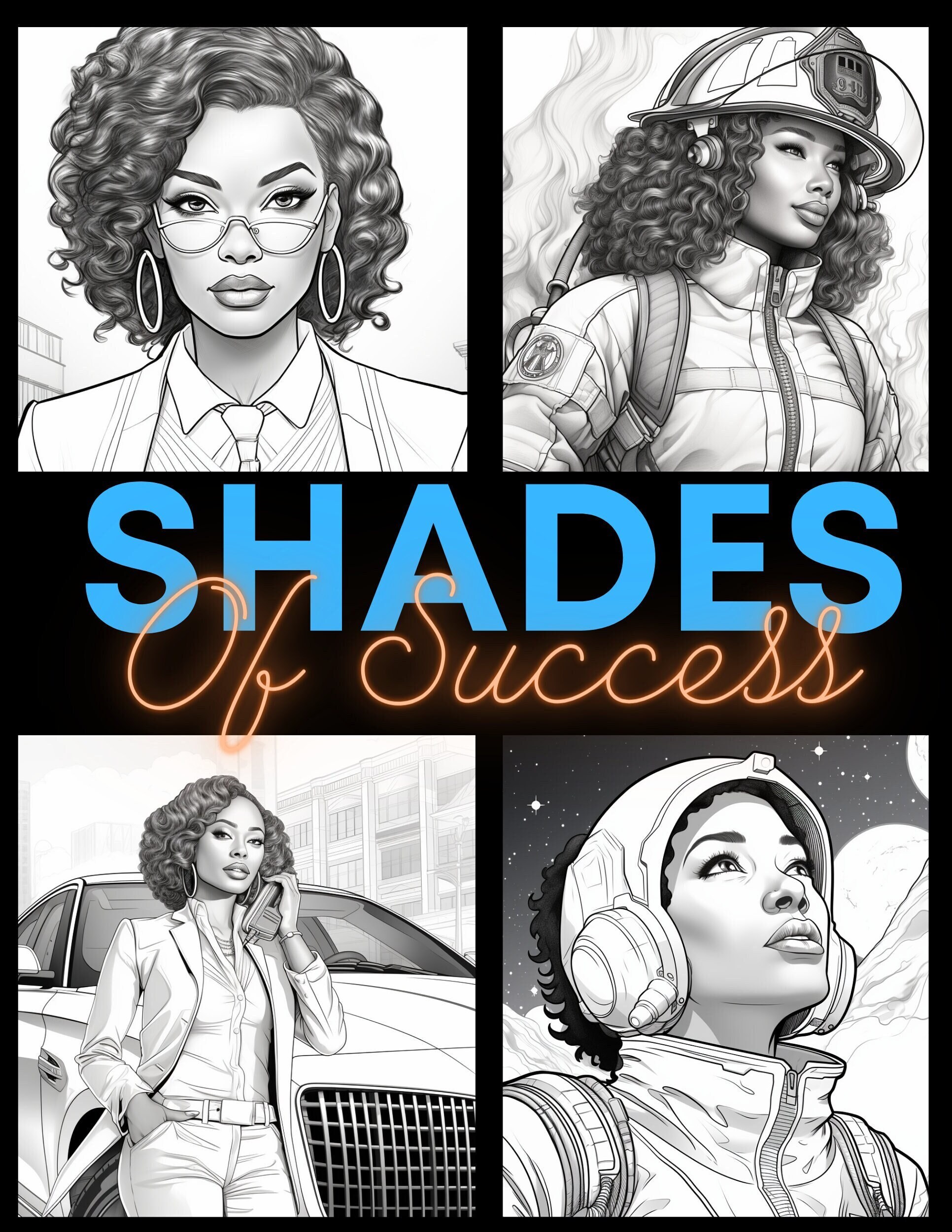 Shades of Success Black Women Coloring Book | 50 Career Designs (PDF ...
