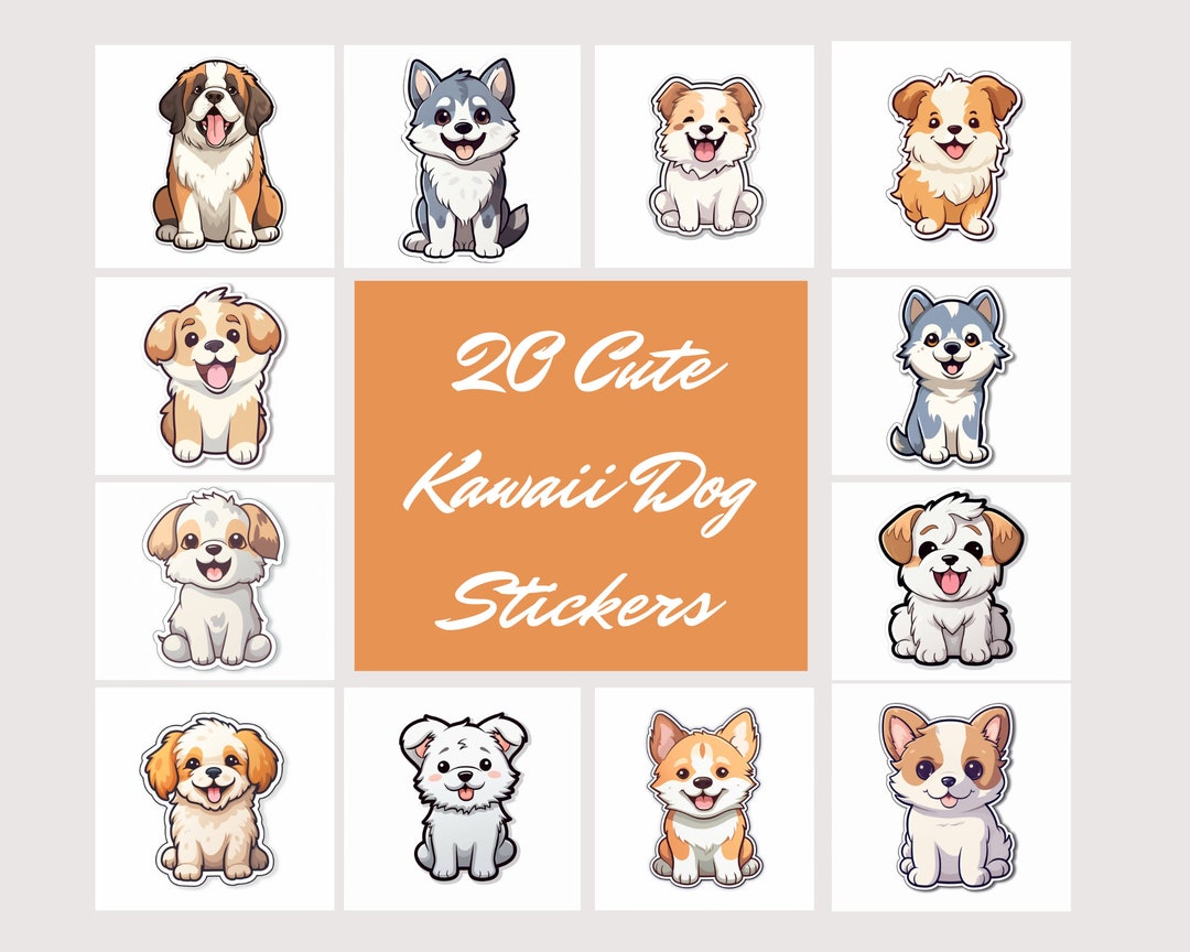 Set of 20 Cute Kawaii Dog Digital Stickers - High Resolution Jpegs ...