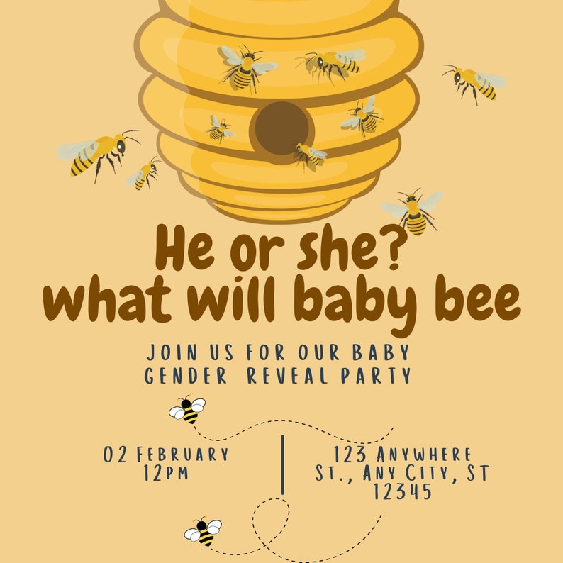 Yellow Colorful Cute Illustrated Bees Gender Reveal Party. Instagram ...