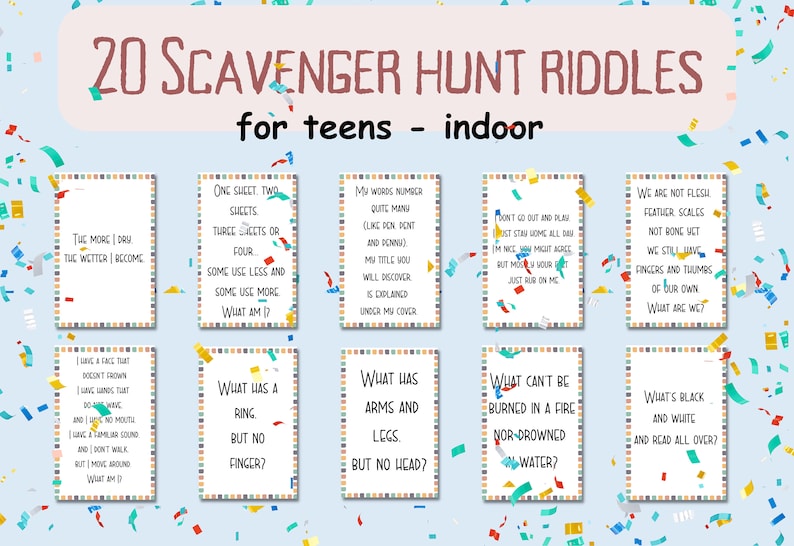 Teen Scavenger Hunt Riddles: Indoor Party Game (PDF) - Etsy
