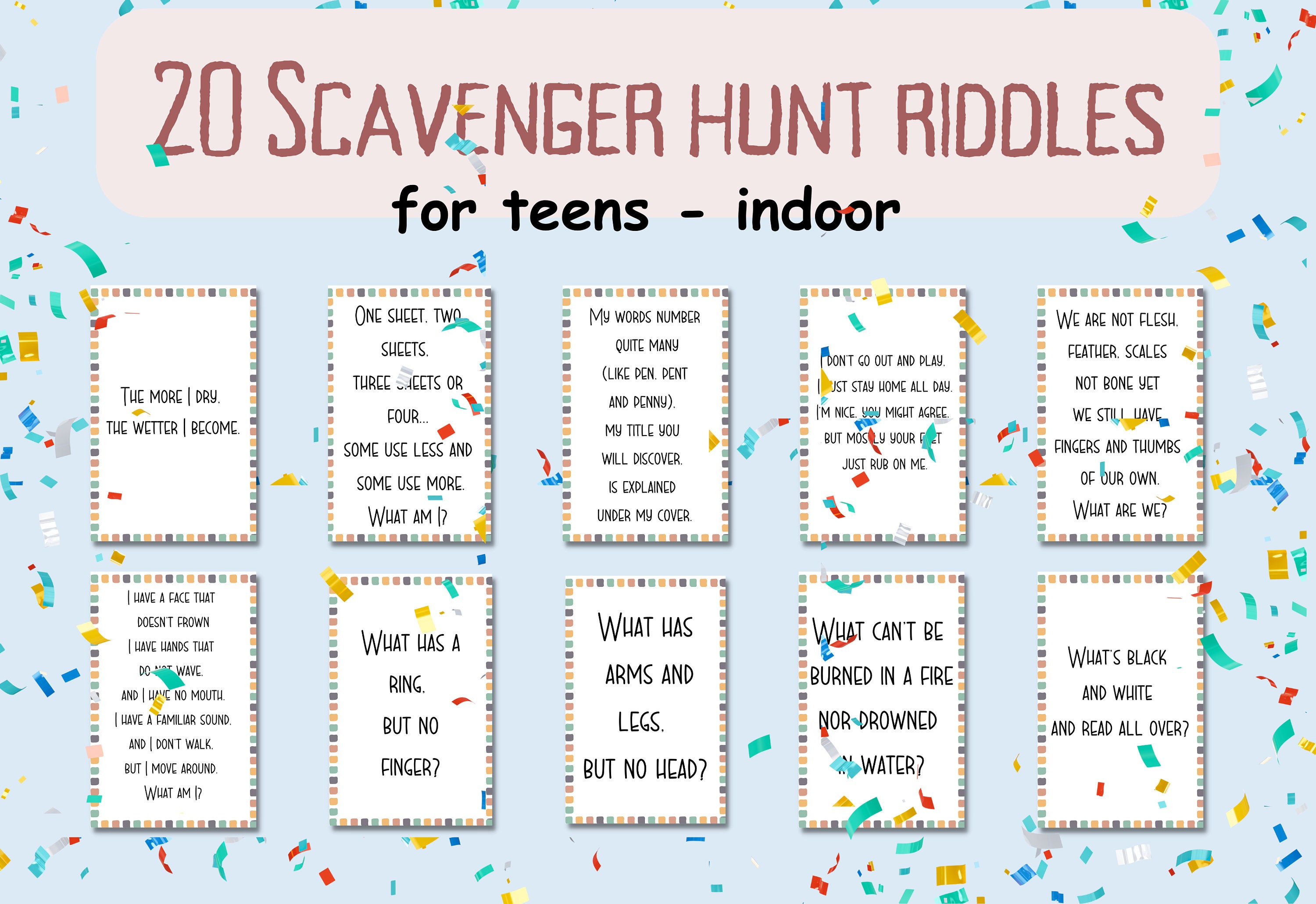 Scavenger Hunt Riddles for Teens, Scavenger Hunt for Older Kids, Indoor ...