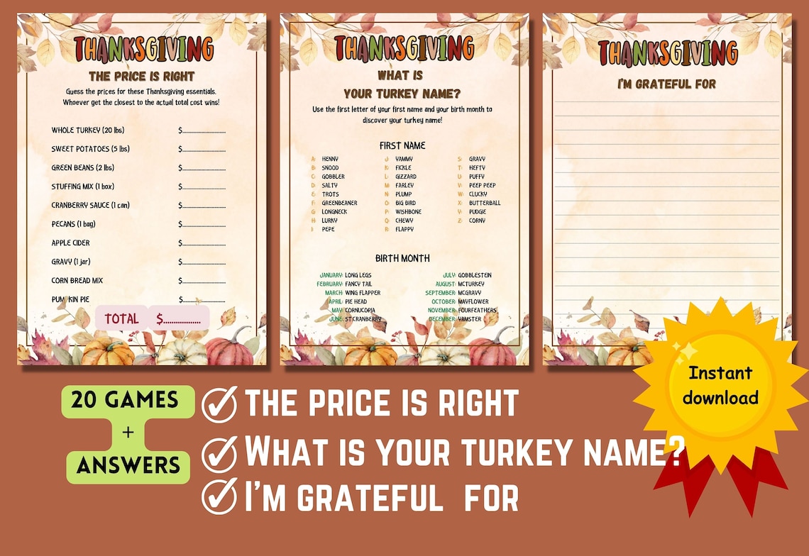 Thanksgiving Game BUNDLE, Thanksgiving Party Games for Adults ...