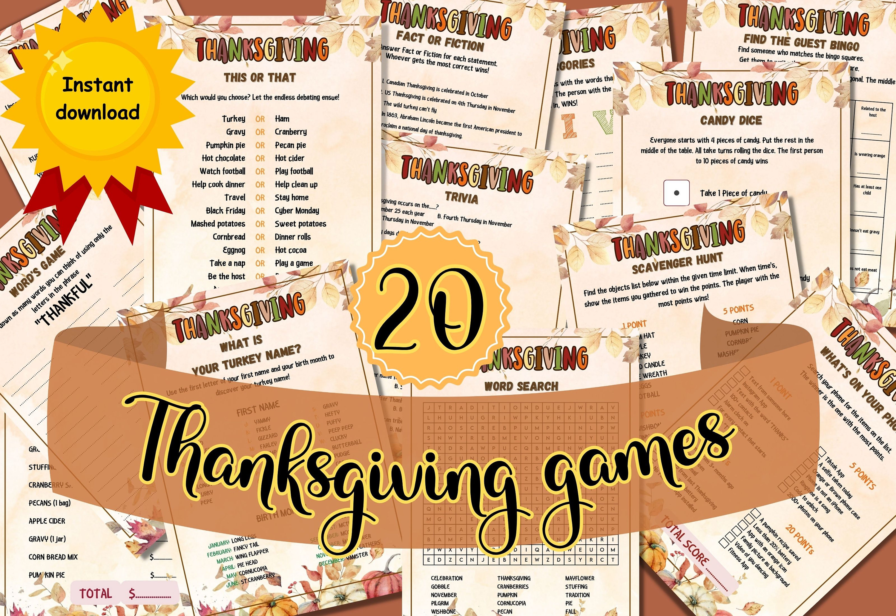 Thanksgiving Game BUNDLE, Thanksgiving Party Games for Adults ...