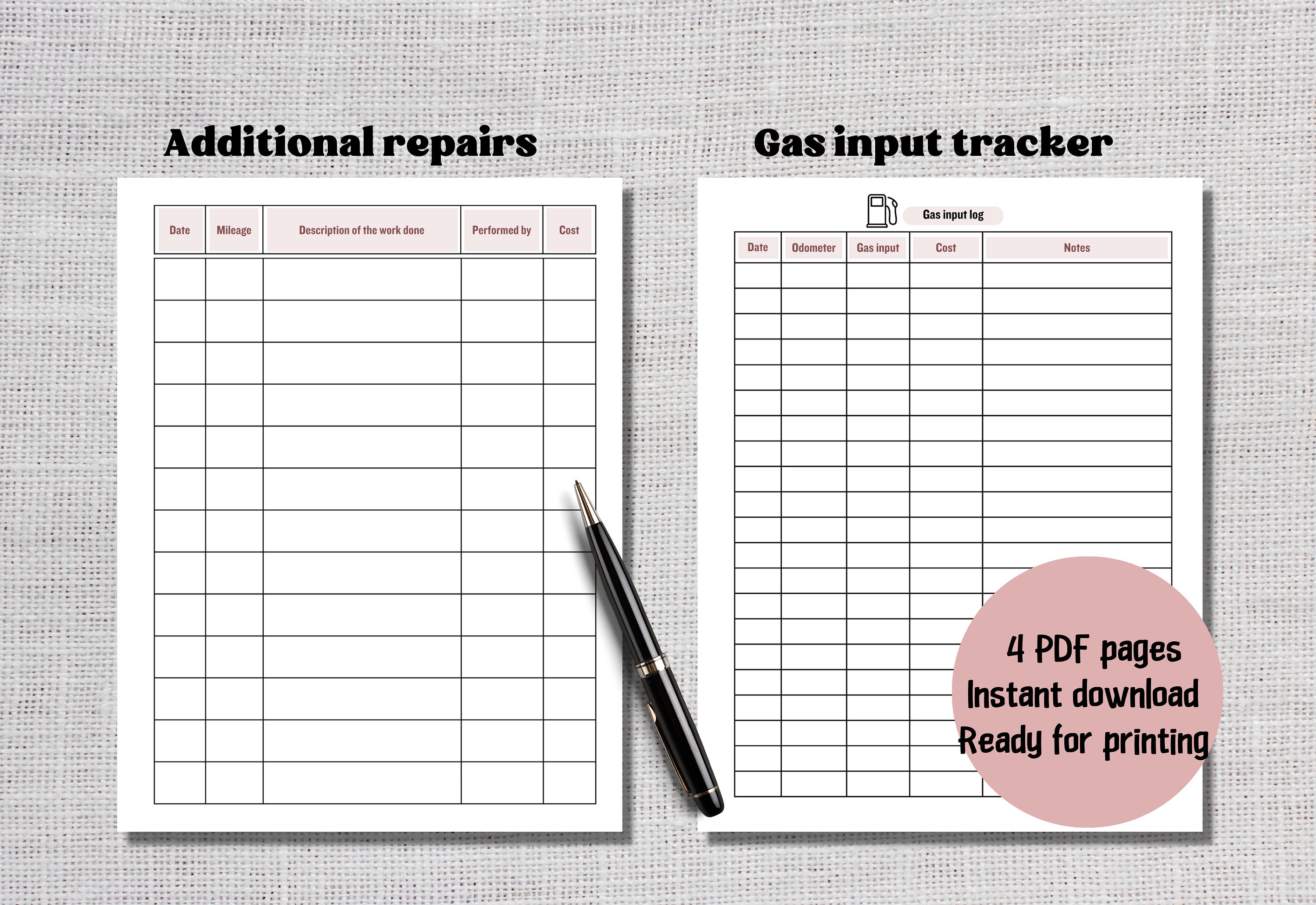 Vehicle Maintenance Log, Vehicle Tracker, Minimalist Inserts, Mileage ...