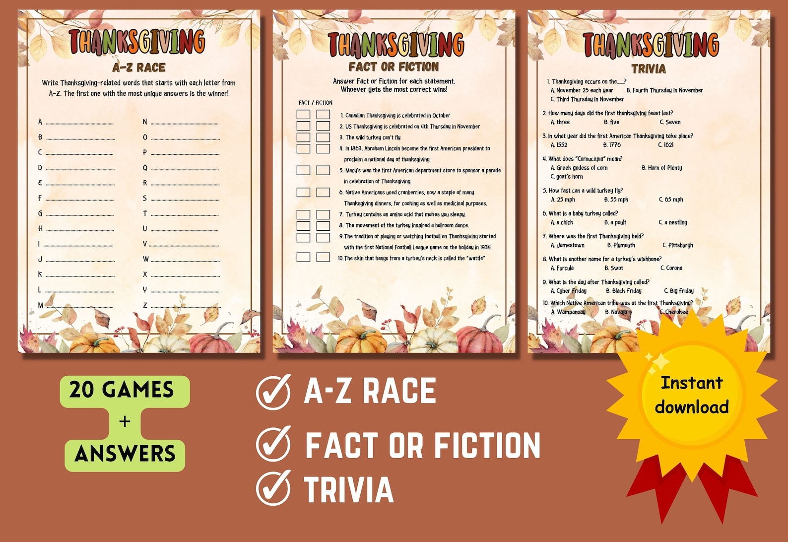 Thanksgiving Game BUNDLE, Thanksgiving Party Games for Adults ...