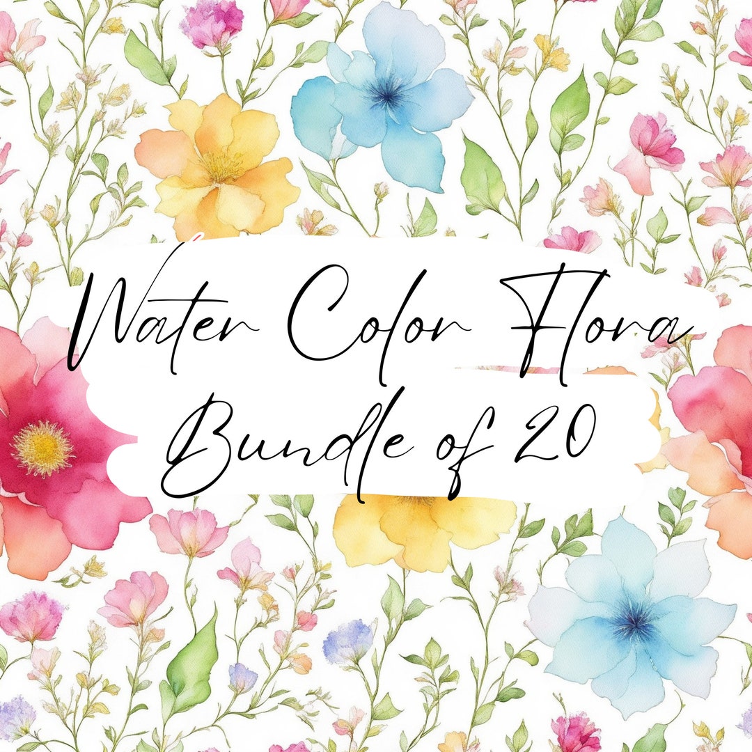 Water Color Flora Collection Pattern, Bundle of 20, PNG, Digital Art ...