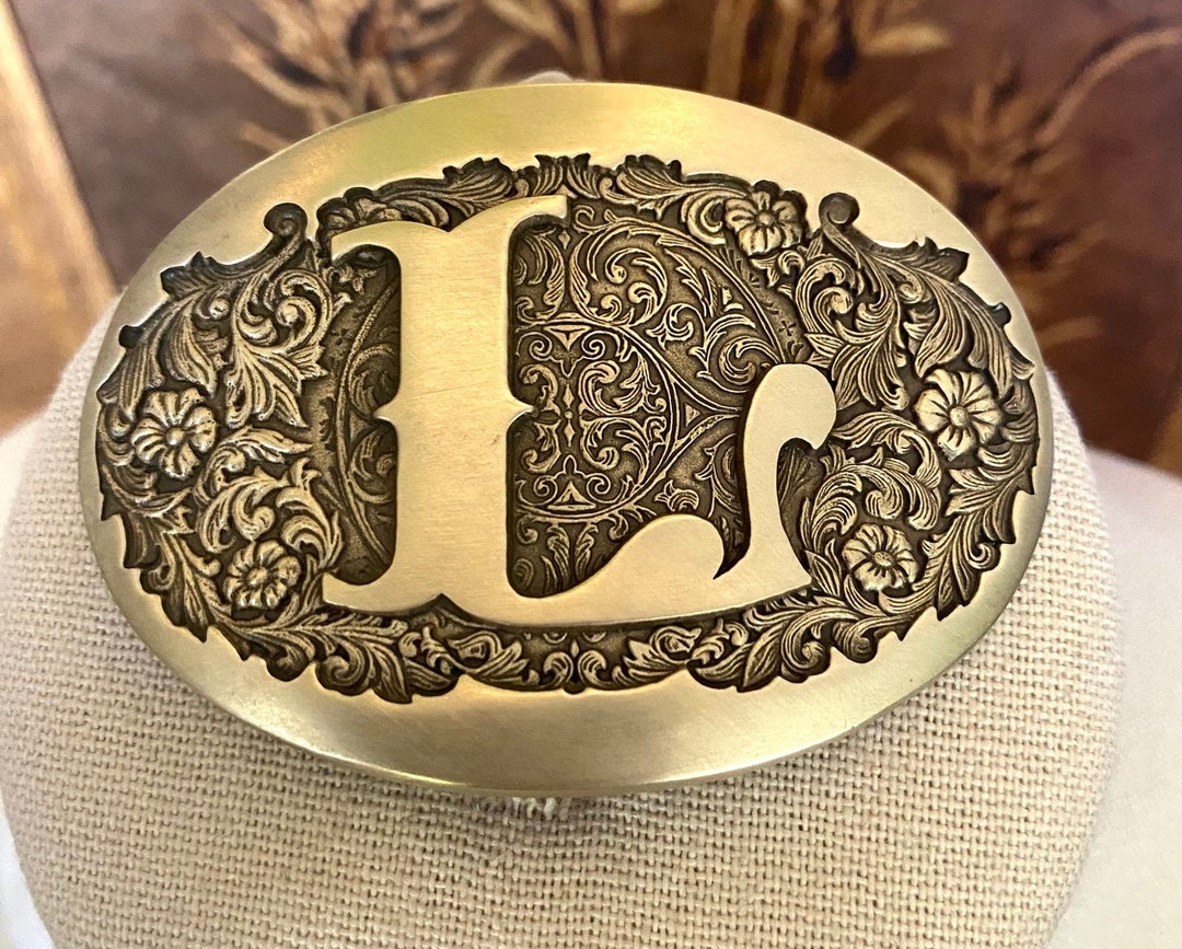 Brass Belt Buckle Floral Monogrammed L Award Design Medals - Etsy