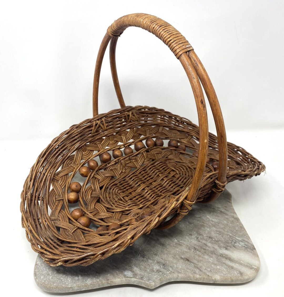 Vintage Wicker Stick Wood Ball Gathering Fireside Basket Brown ...