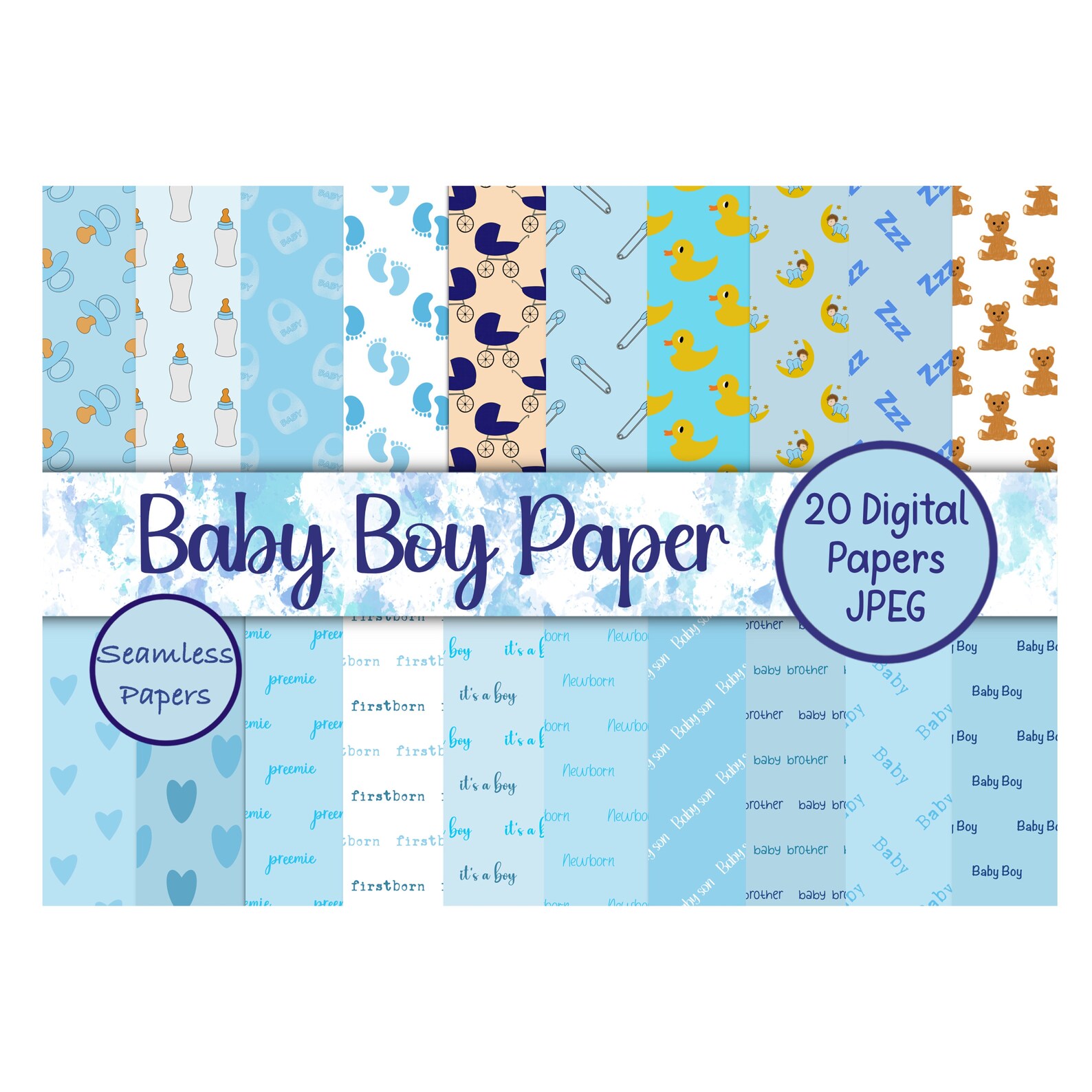 Baby Boy Digital Scrapbook Paper Blue Baby Boy Digital Paper Baby ...