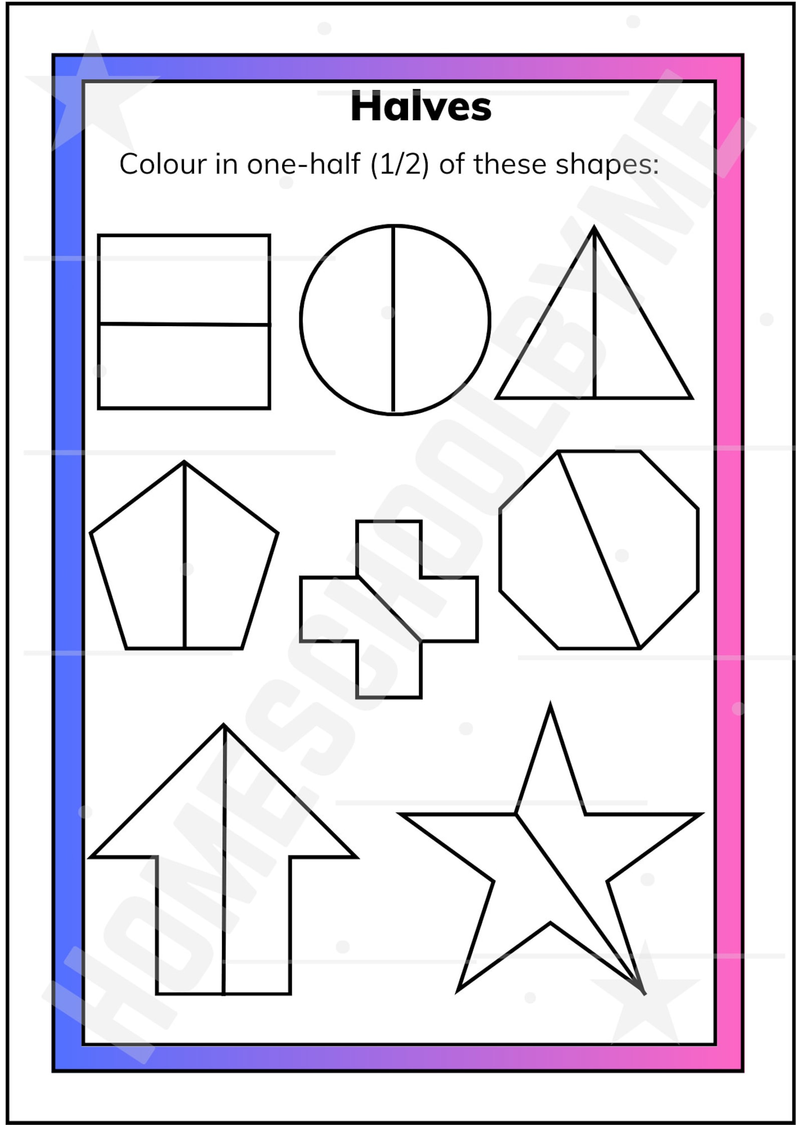 Fractions to Colour In: 1/2, 1/4 and 1/8 | Year 1 and 2 Maths ...
