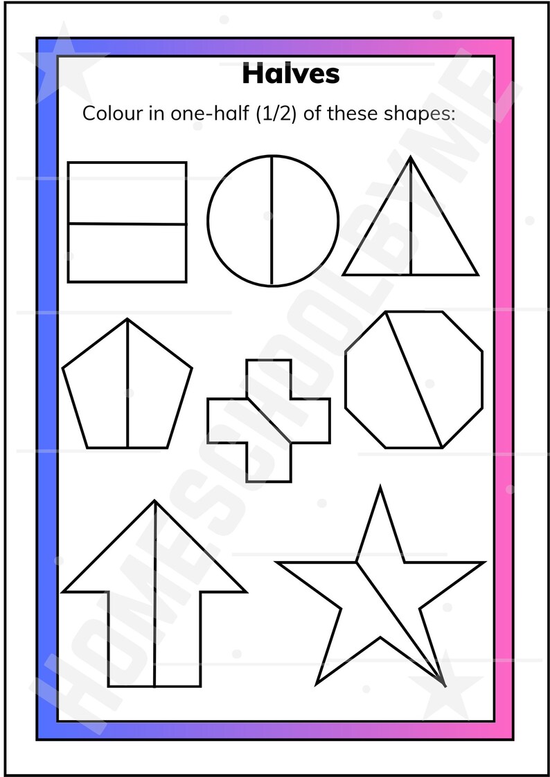 Fractions to Colour In: 1/2, 1/4 and 1/8 | Year 1 and 2 Maths ...
