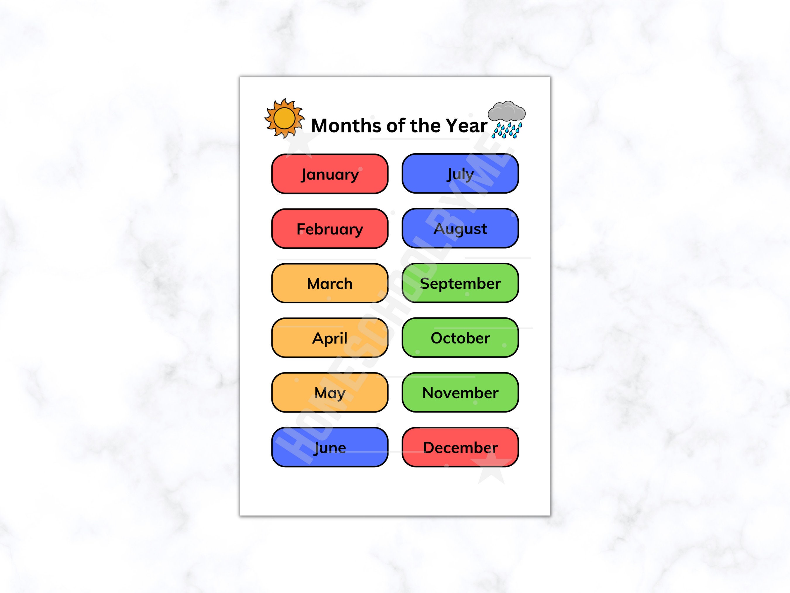 12 Months of the Year and the 4 Seasons Digital Download | Wall ...
