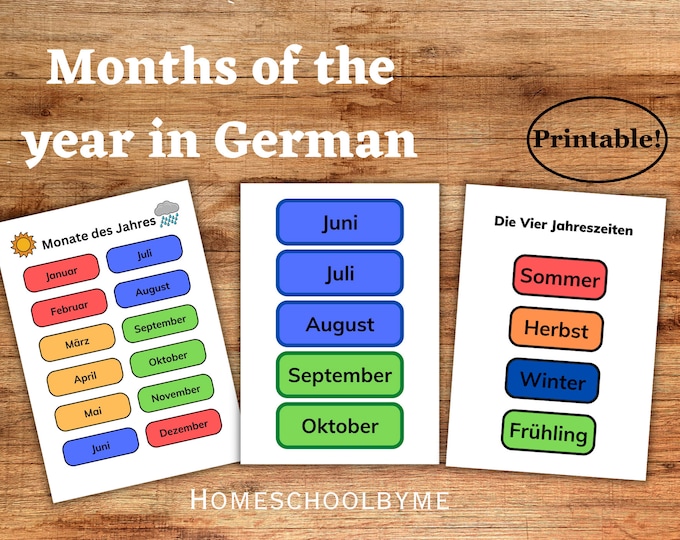 Months of the Year Print German Poster Year Chart Lernkalender Month ...