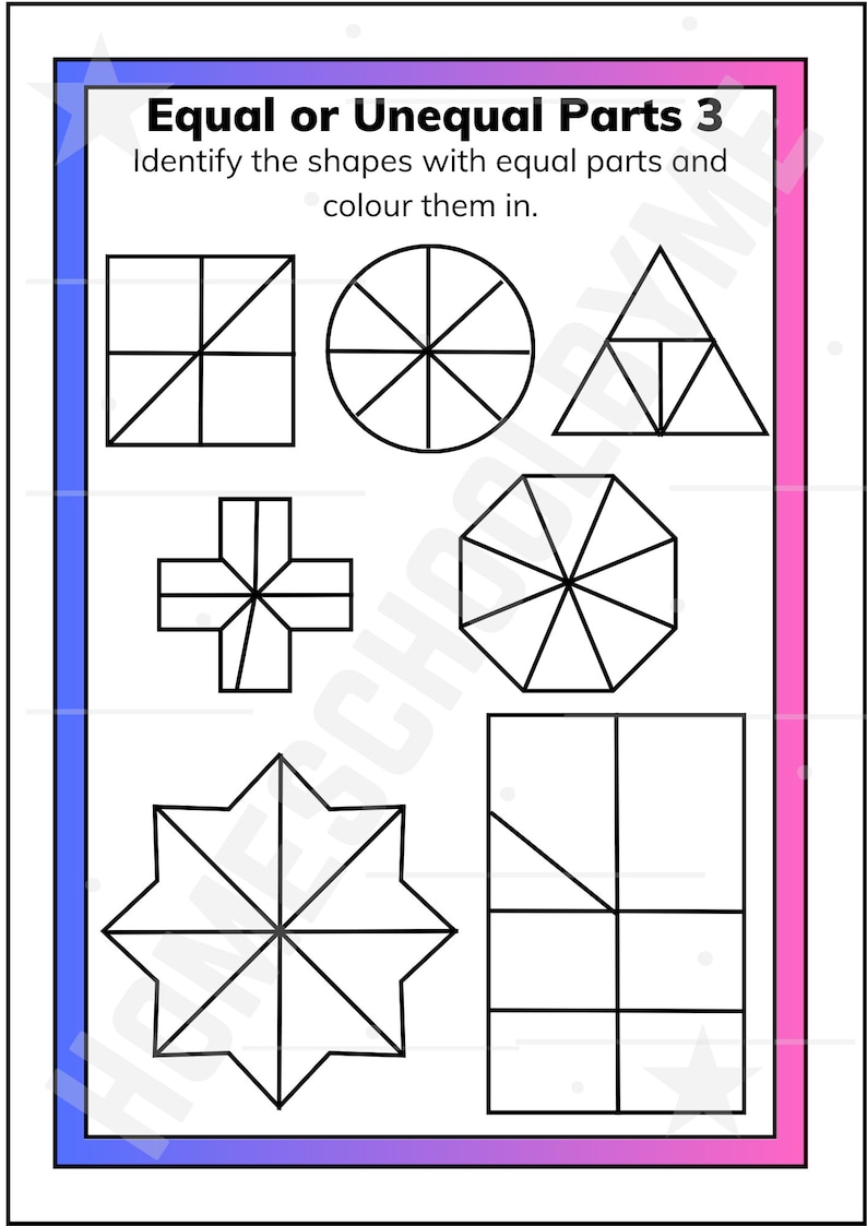 Fractions to Colour In: 1/2, 1/4 and 1/8 Year 1 and 2 Maths Worksheets ...