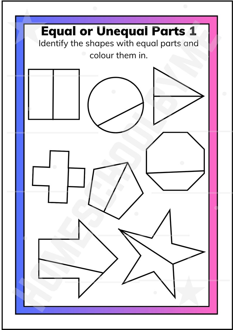 Fractions to Colour In: 1/2, 1/4 and 1/8 | Year 1 and 2 Maths ...