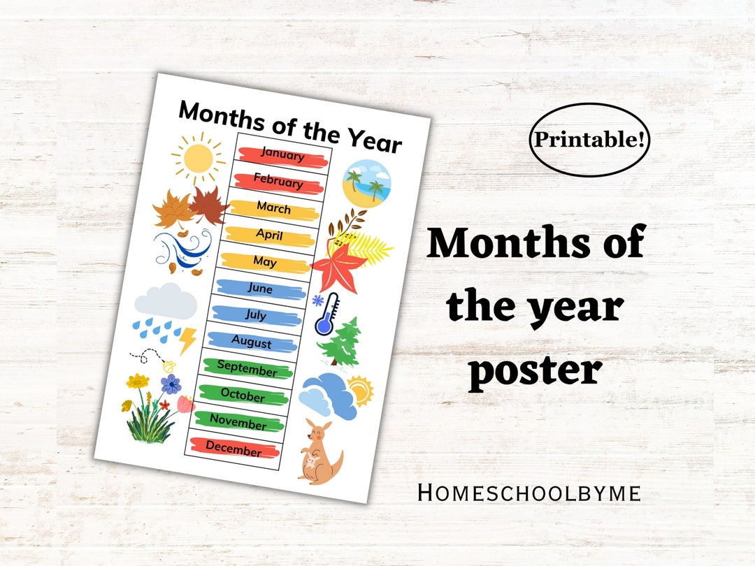 Colourful Months of the Year Poster Preschool Educational - Etsy