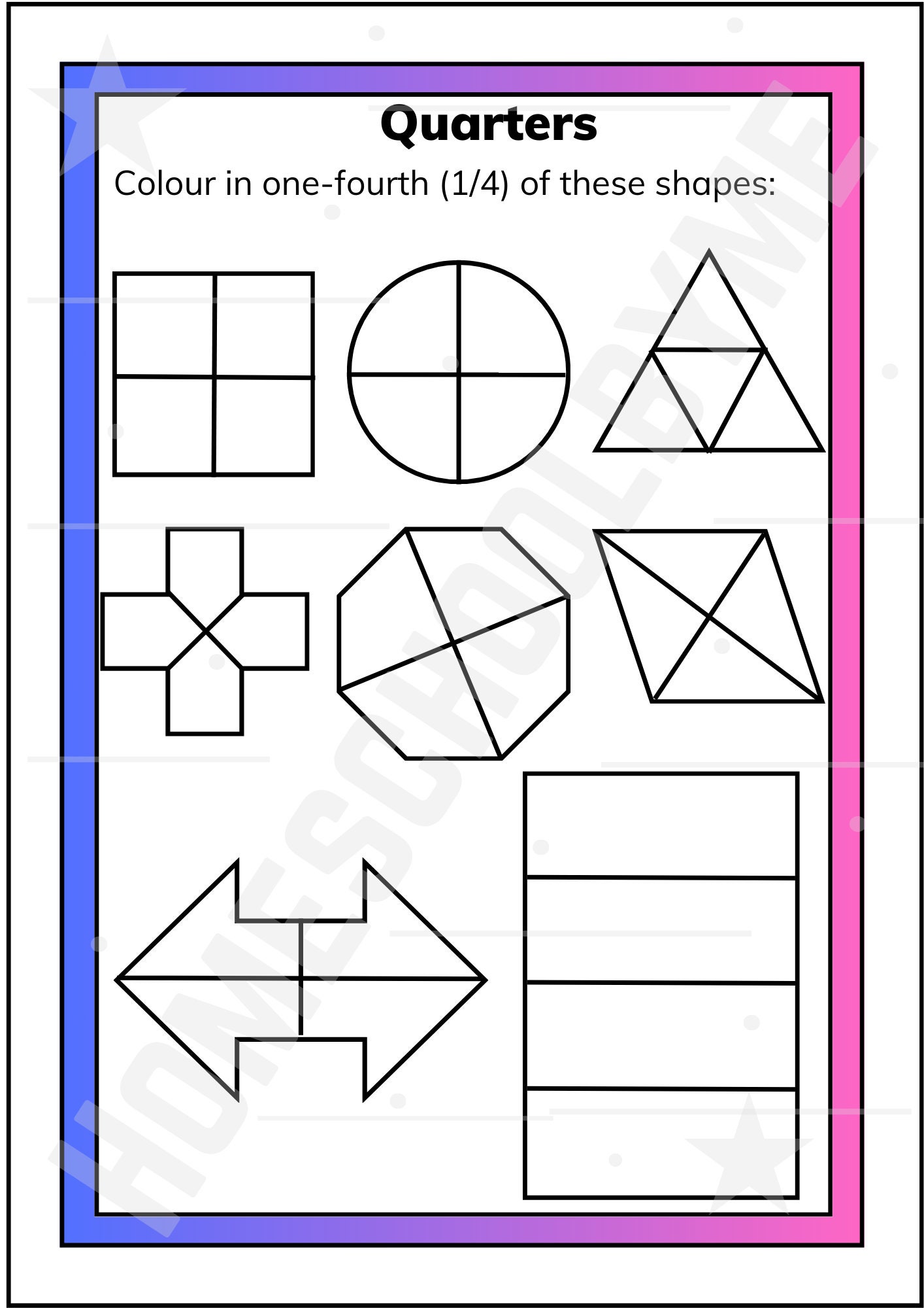 Fractions to Colour In: 1/2, 1/4 and 1/8 Year 1 and 2 Maths Worksheets ...
