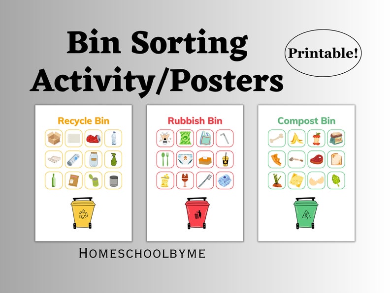Bin Sorting Activity Printable Poster Rubbish Recycling - Etsy