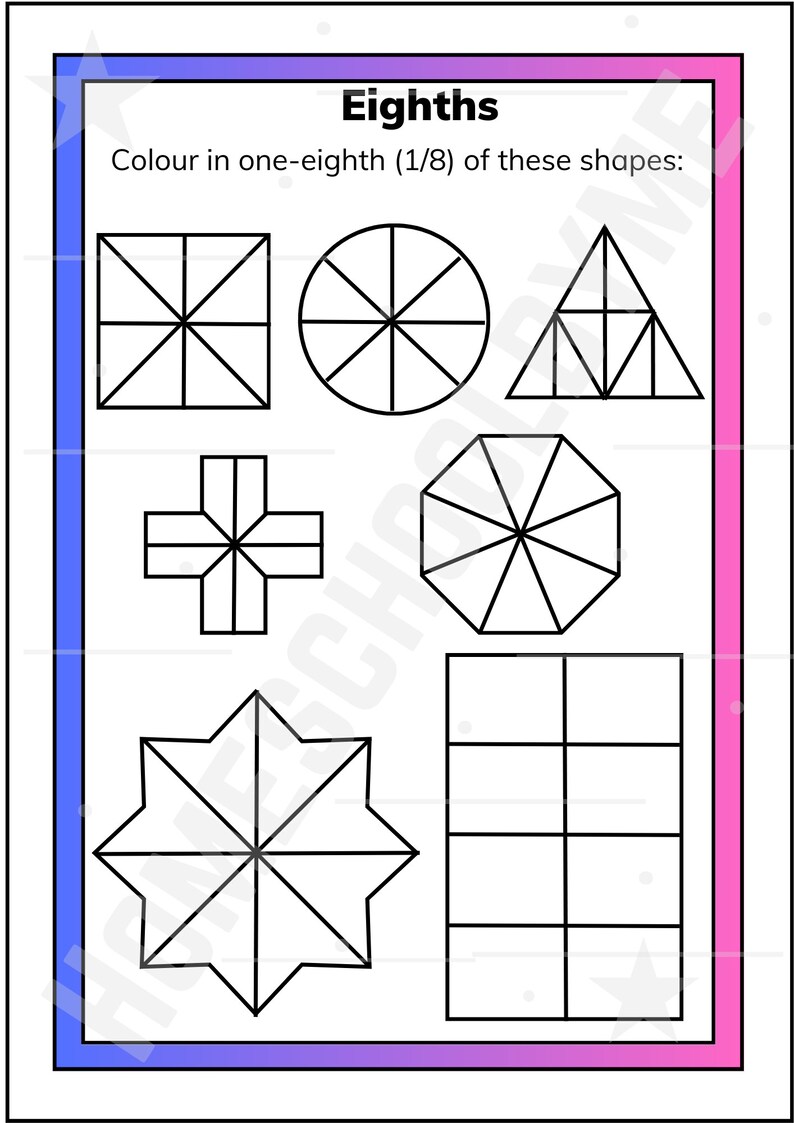 Fractions to Colour In: 1/2, 1/4 and 1/8 | Year 1 and 2 Maths ...