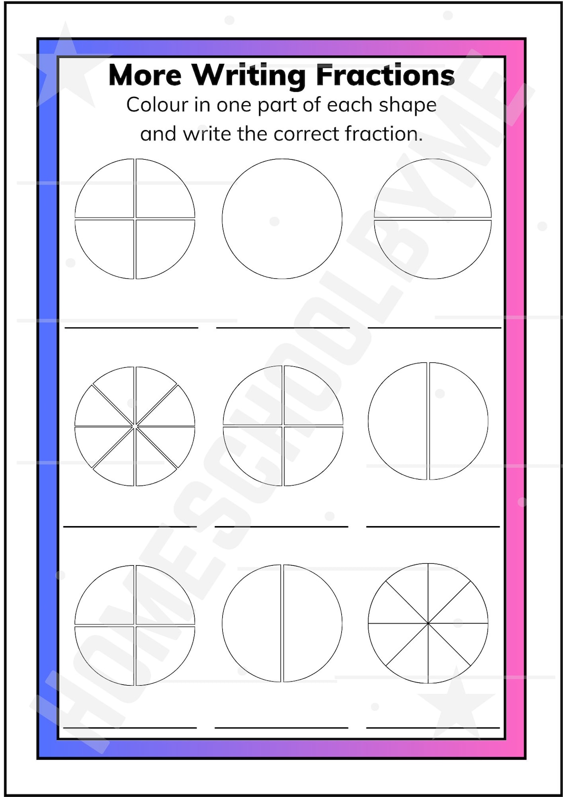 Fractions to Colour In: 1/2, 1/4 and 1/8 Year 1 and 2 Maths Worksheets ...