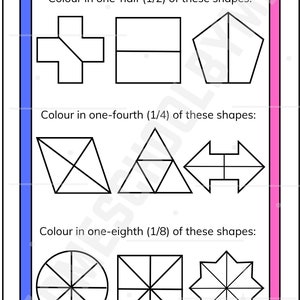 Fractions to Colour In: 1/2, 1/4 and 1/8 | Year 1 and 2 Maths ...