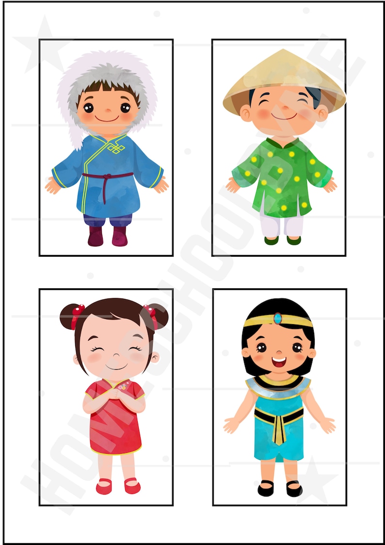 Niños de todo el mundo imprimibles / Vestimenta cultural / Tarjetas ...