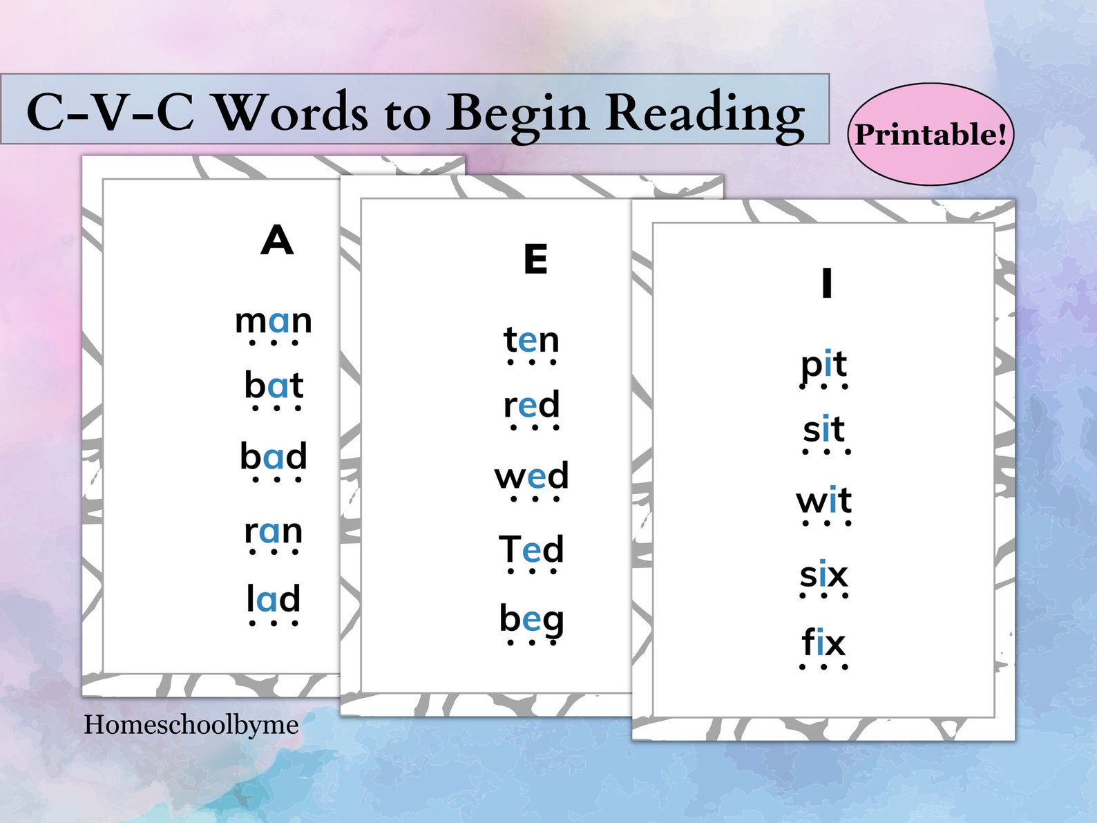 C-V-C Words for Beginners| Learning to Read | Printable | Consonant-vowel-consonant Words | A, E ...
