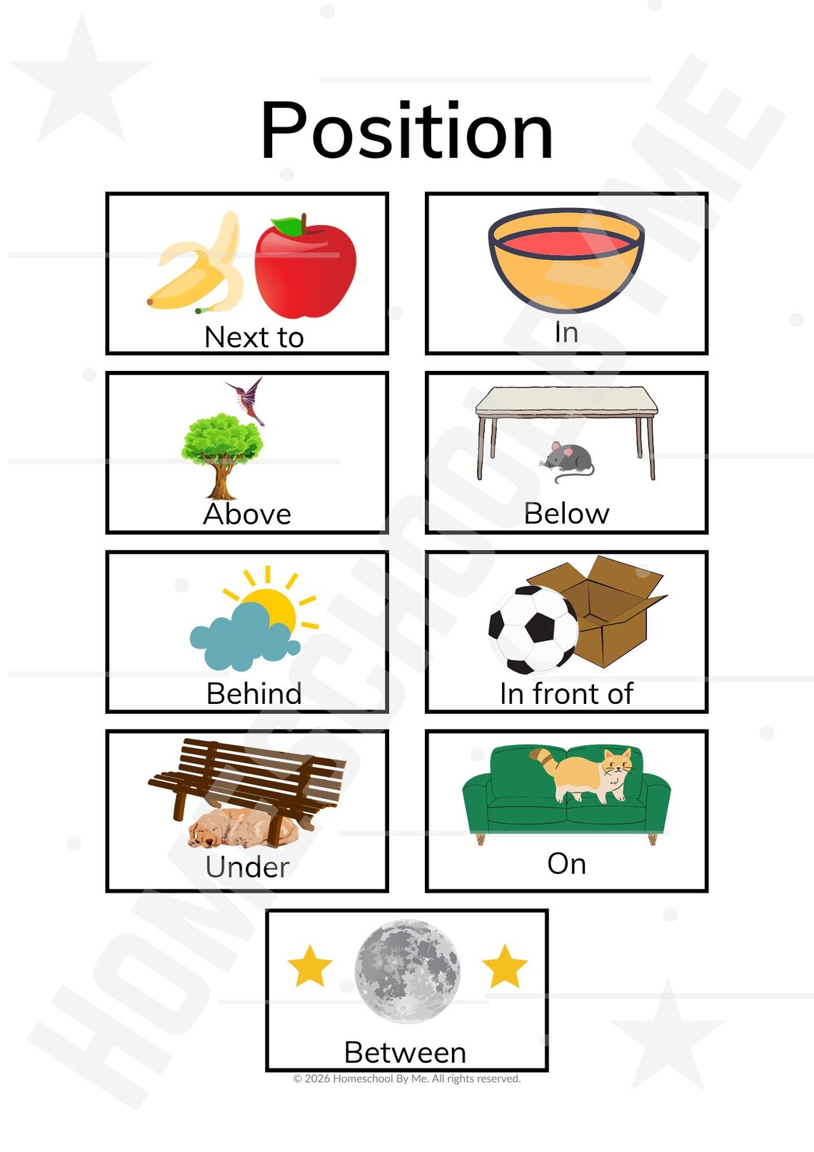 Positional Poster for Kindergarten Kids | Prepositions Chart | Parts of ...