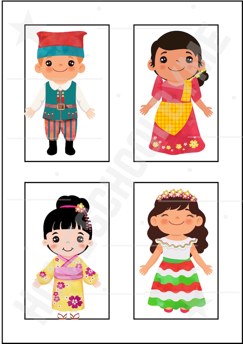 Niños de todo el mundo imprimibles / Vestimenta cultural / Tarjetas ...