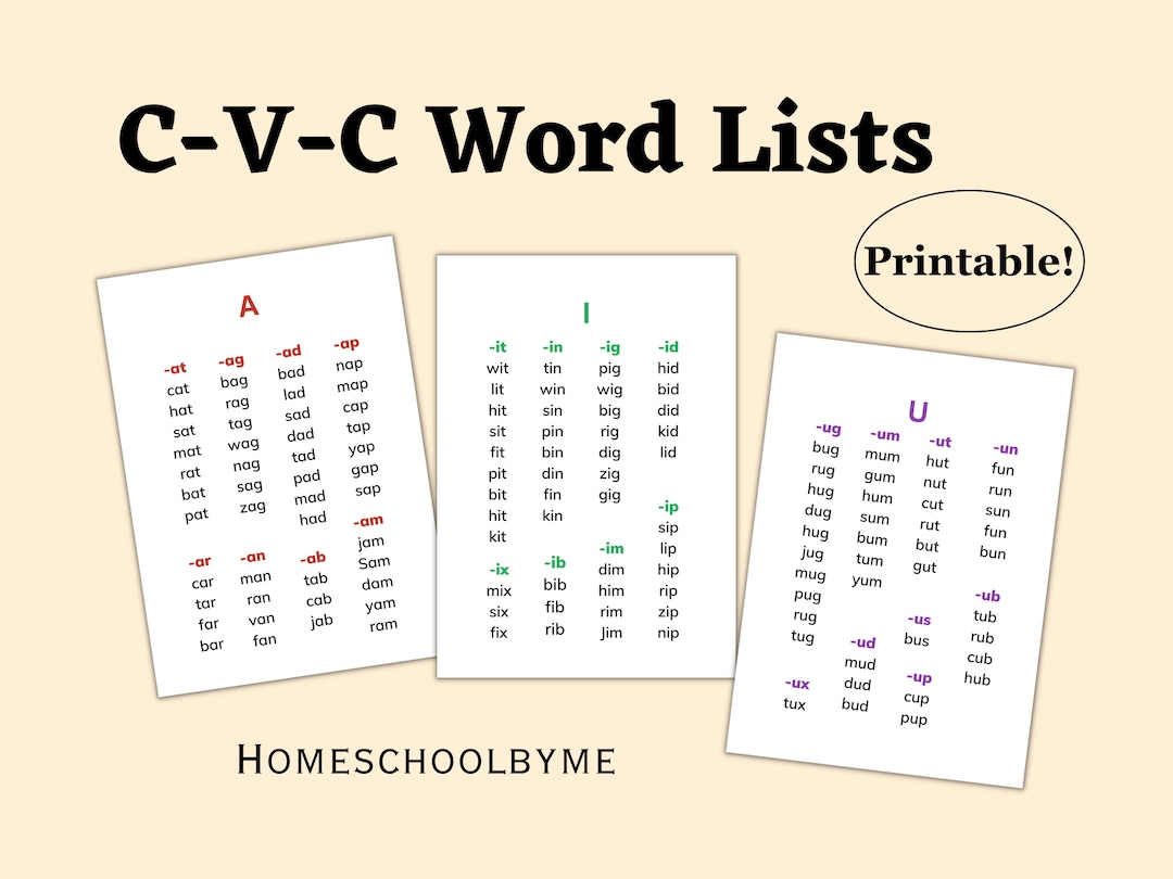 Printable CVC Word Lists: Phonics Learning Resource (PDF) - Etsy