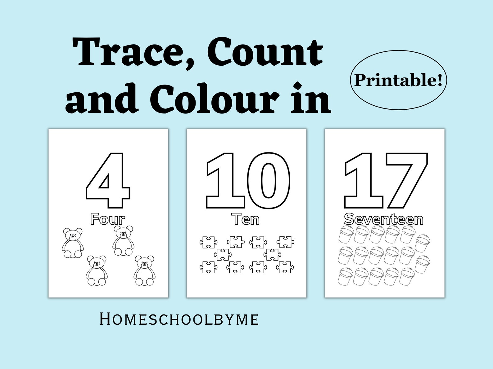 20 Trace, Colour and Count Worksheets Numbers 1-20 Maths Colouring in ...