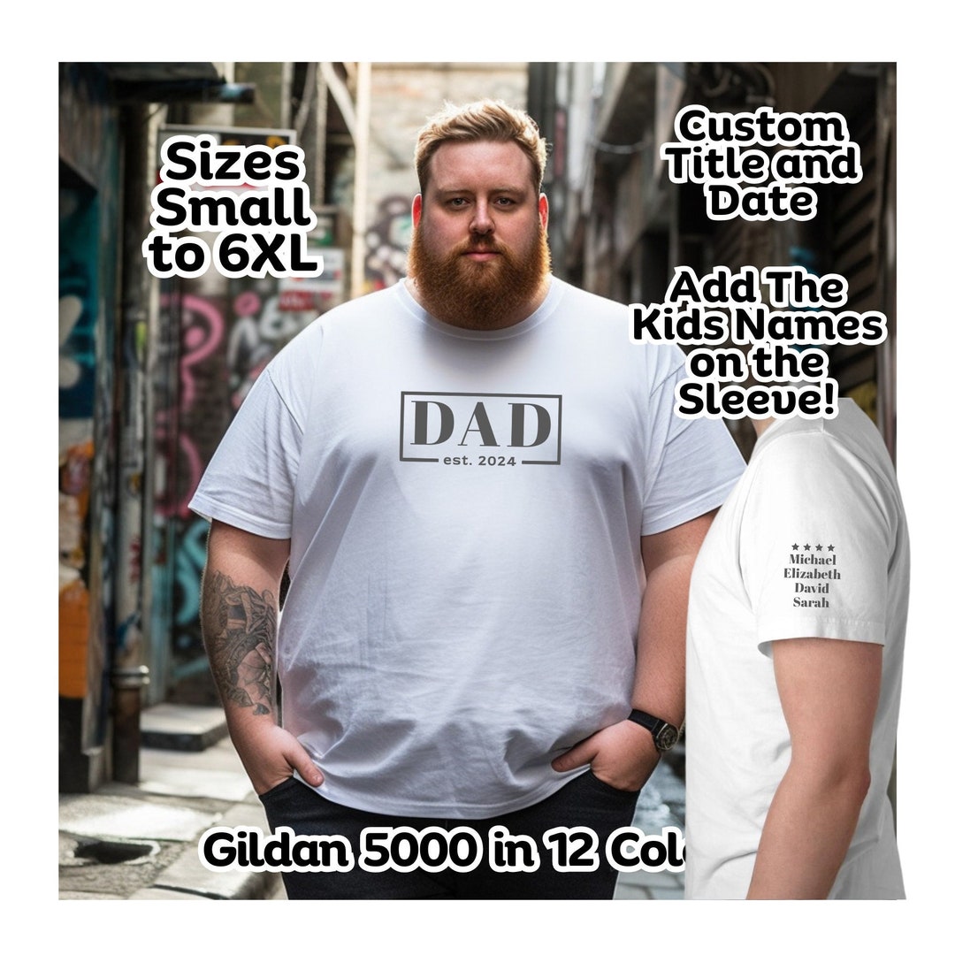 Custom Dad Est 2024 Sleeve Print Kids Names Printed T-shirt Big and ...