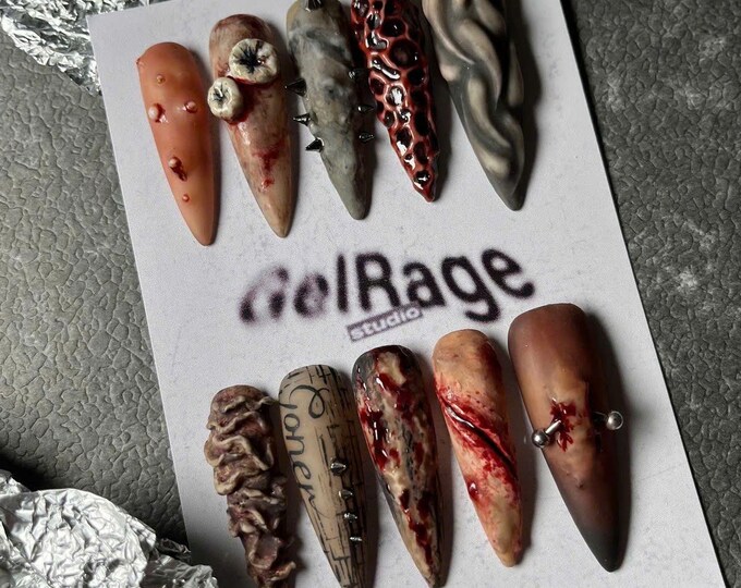 Gothic Gore Tooth Press on Nails | 3D Teeth & Flesh Horror Nail Art ...