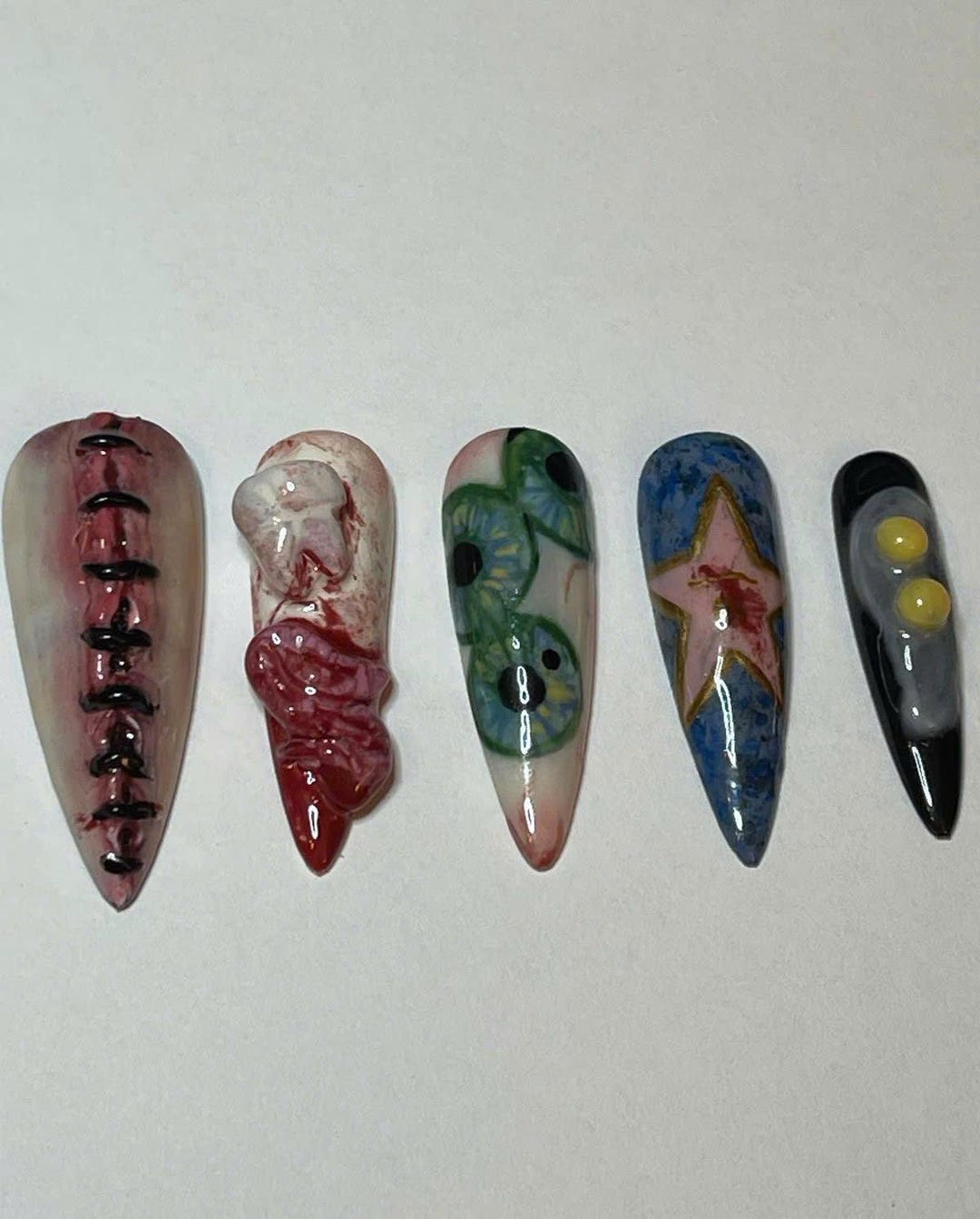 Horror Press on Nails, Creepy Gore Fake Nails, Stitched Wound 3D Nails ...