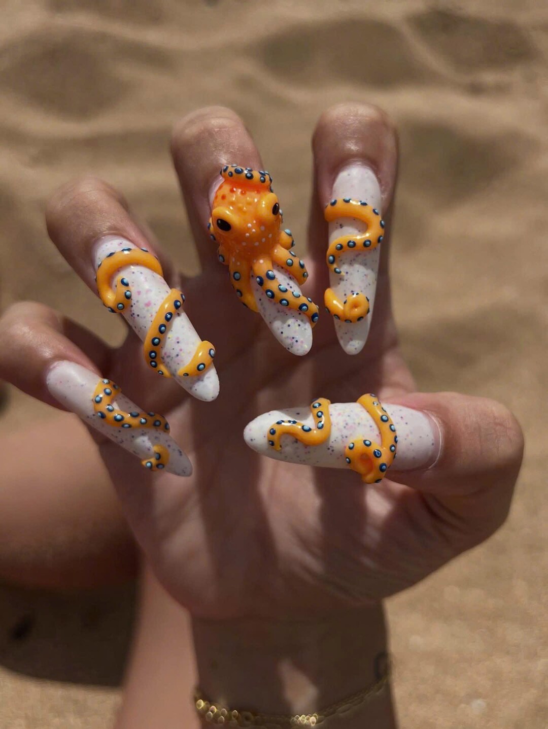 3D Octopus Press on Nails, Ocean Sea Creature Nails, Beach Summer Fake ...