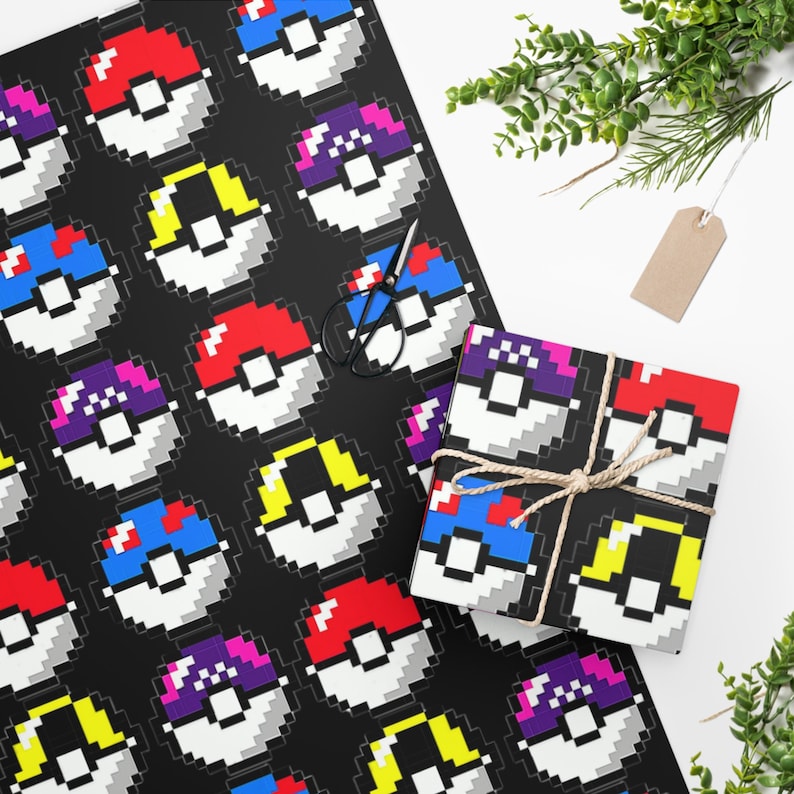 Pokemon Pixel Pokeball Wrapping Paper - Etsy