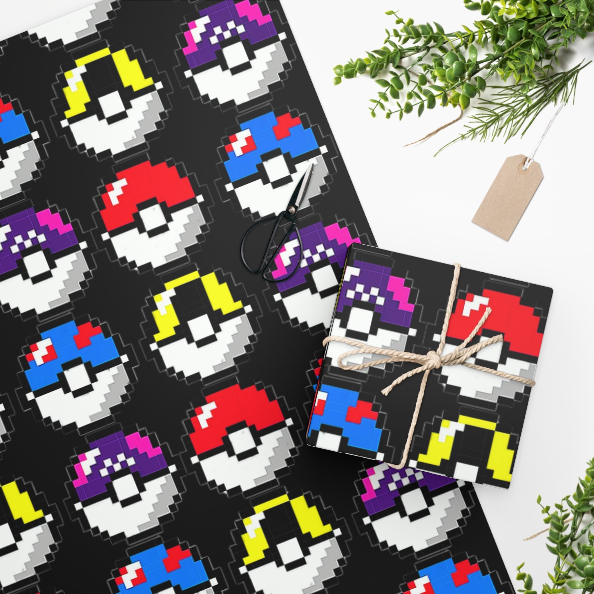 Pokemon Pixel Pokeball Wrapping Paper - Etsy