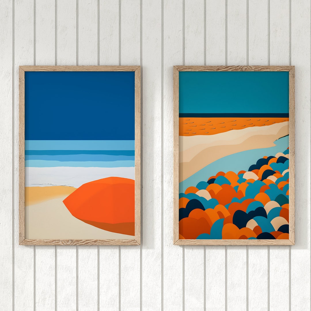 Minimalist Beach Art Print, Set of 2 Digital, Abstract Ocean Poster ...