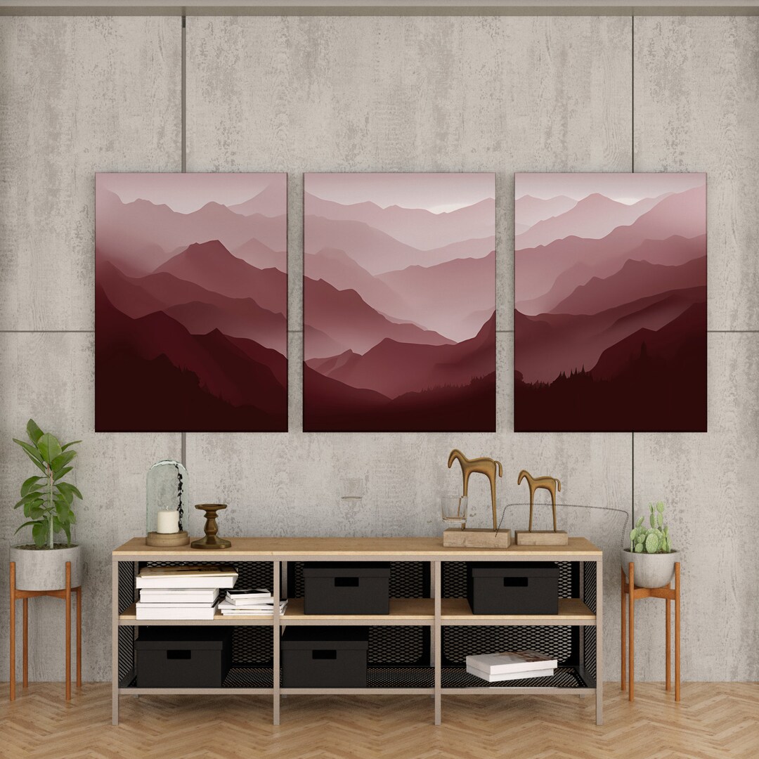 Set of 3 Red Art, 3 Piece Mars Red Mountains Art, Landscape Photography ...