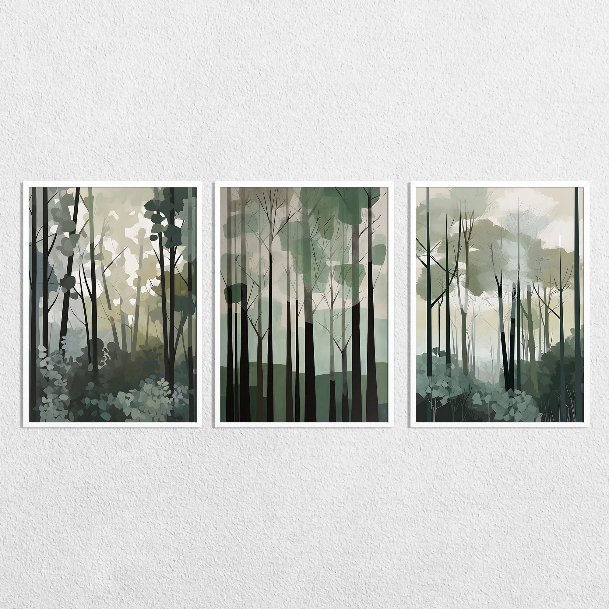 Set of 3 Forest Prints, 3 Piece Wall Print, Sage Green Forest, Nature ...