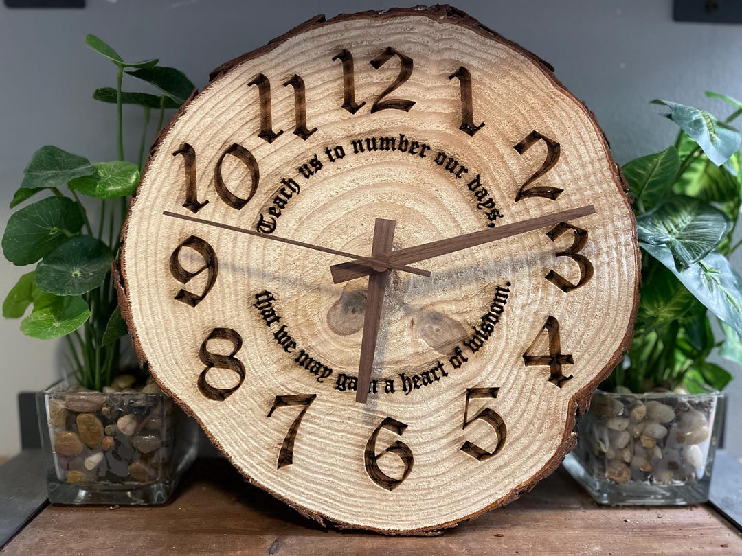 Custom Clock, Custom Laser Engraved Clock on Wood Bark Edge, Custom ...