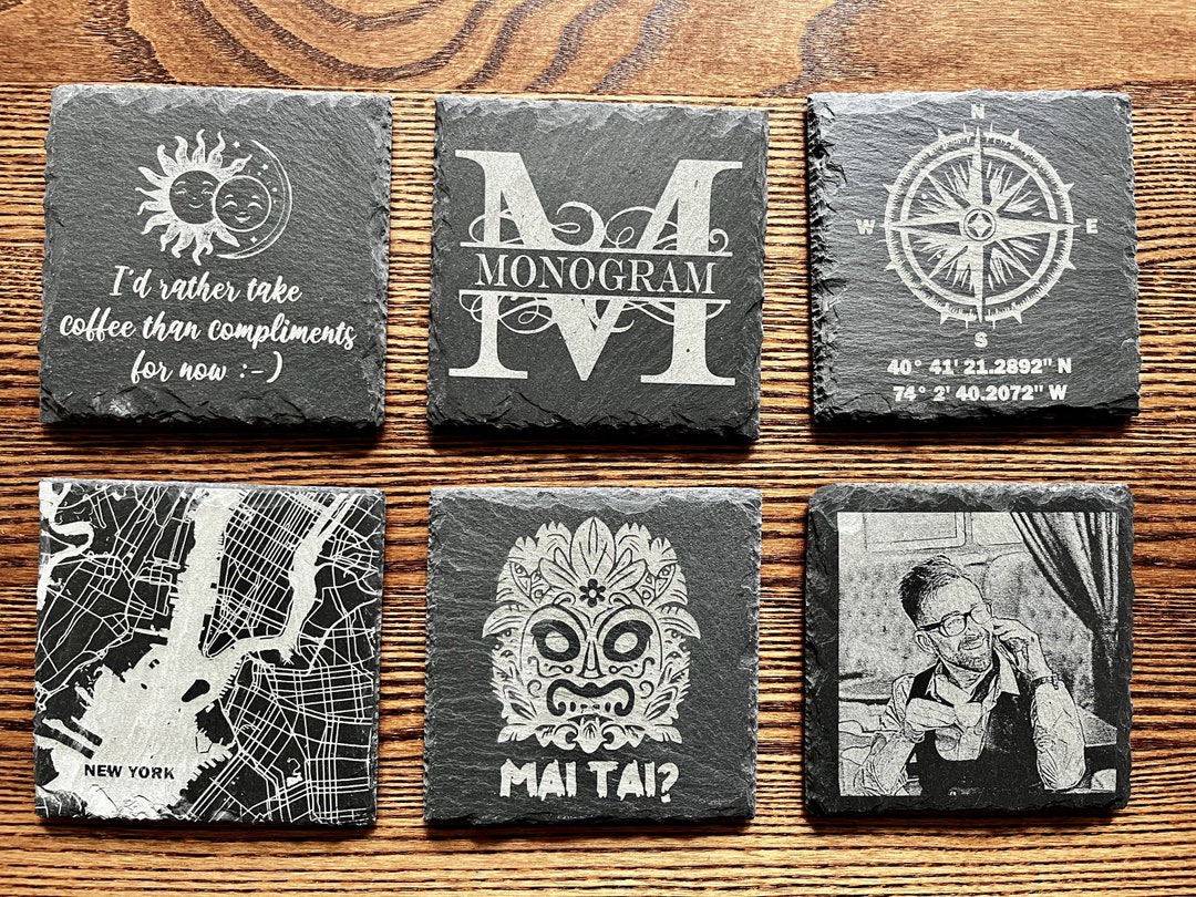 Custom Laser Engraved Slate Coasters - Etsy