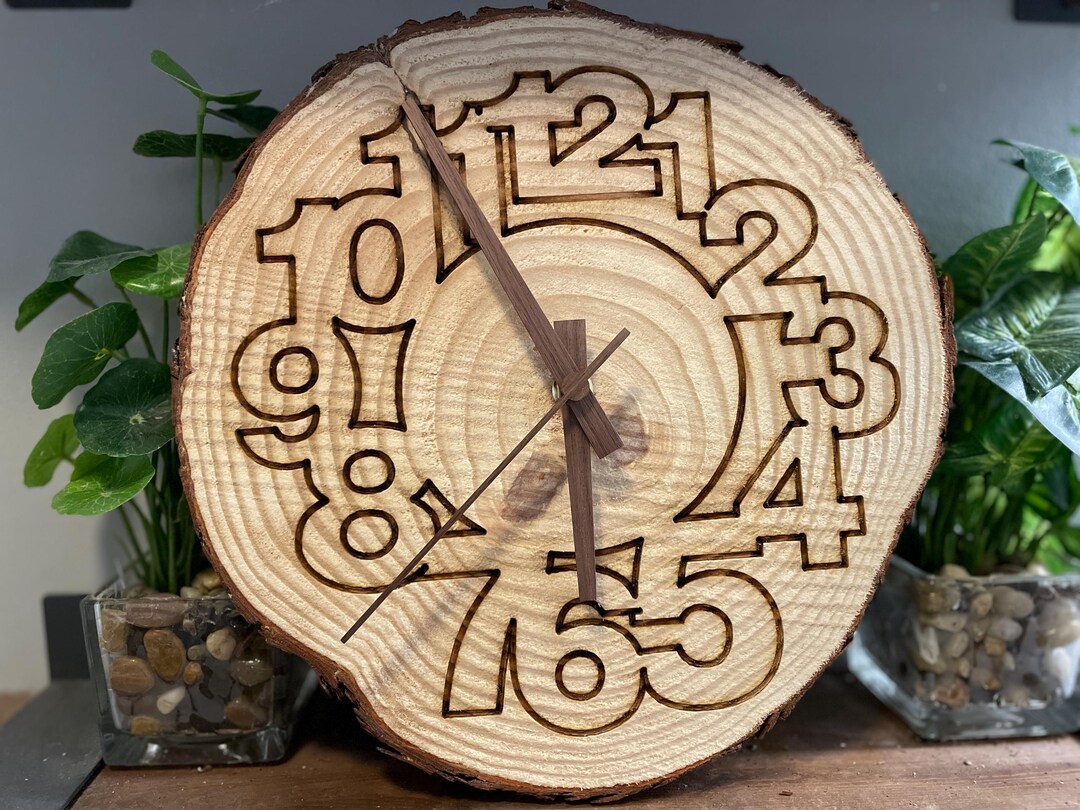 Custom Laser Engraved Wood Slice Clock: Personalized Wall Art - Etsy