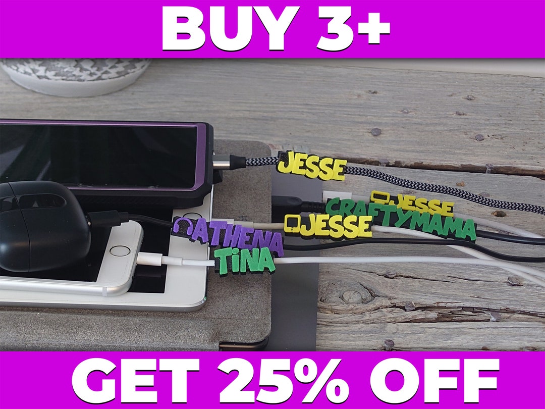 Personalized 3D Printed USB Cable Tags Custom Name & Color - Etsy