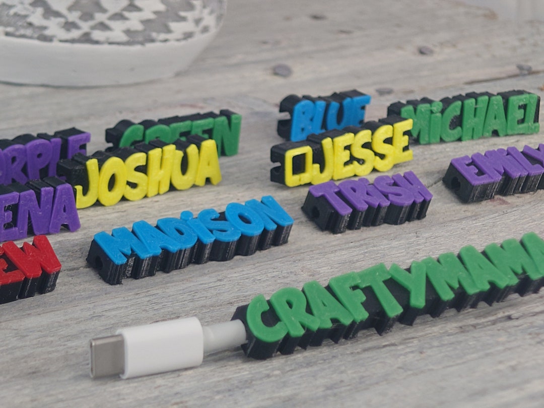 Personalized 3D Printed USB Cable Tags Custom Name & Color Unique Gift ...