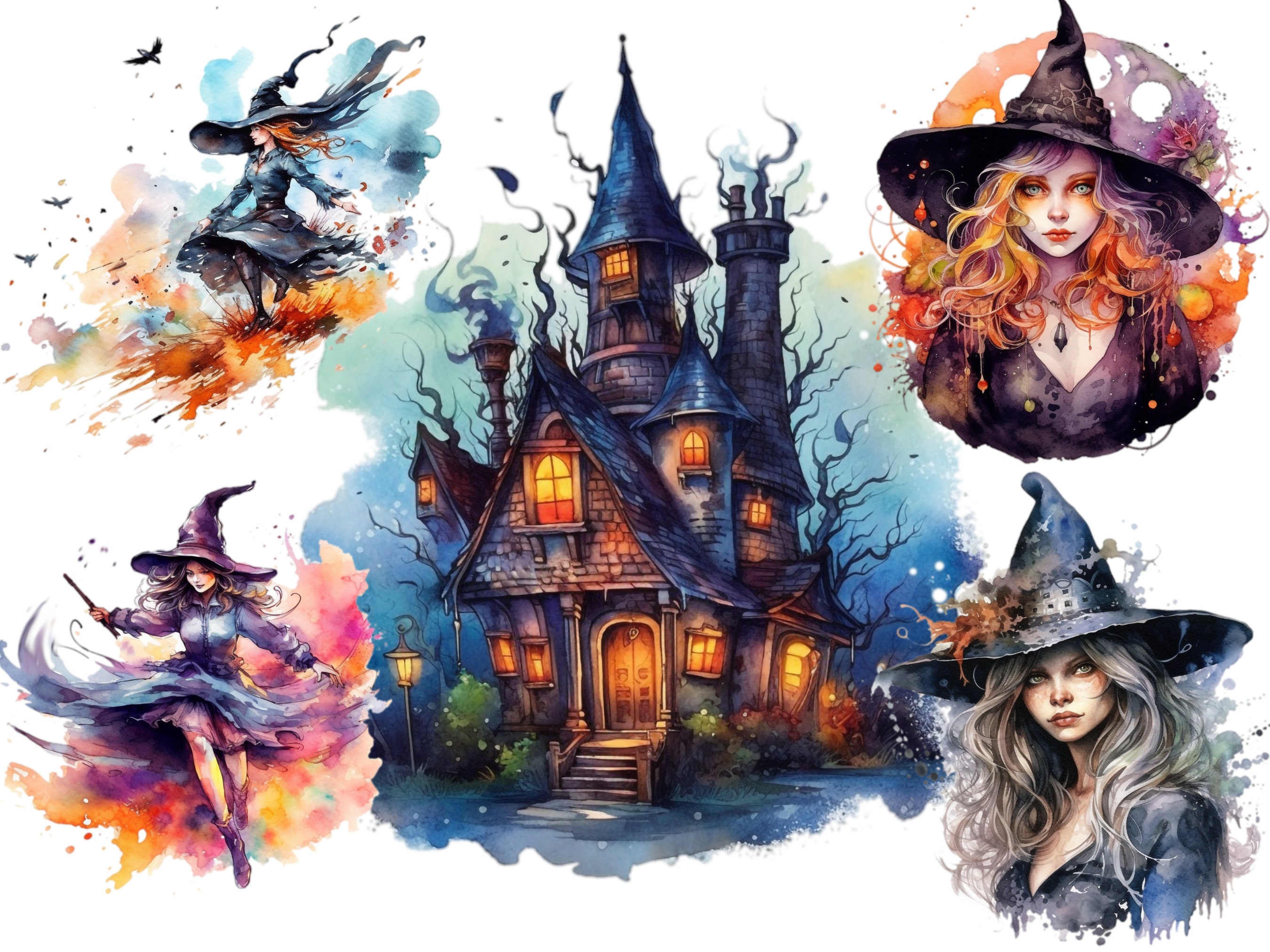 Watercolor Witch Clipart PNG Gothic Witchcraft Clip Art PNG - Etsy