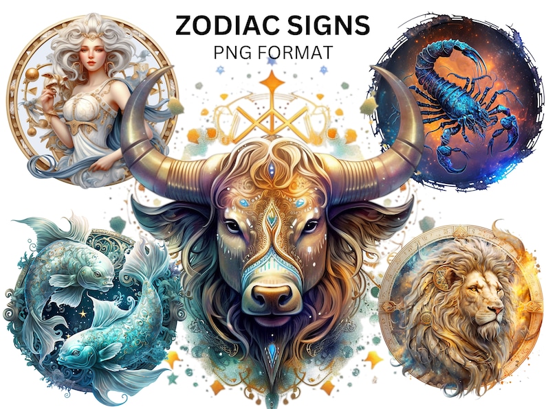 Signos del Zodíaco Clipart Horóscopo PNG Clip Art Paquete Elementos ...