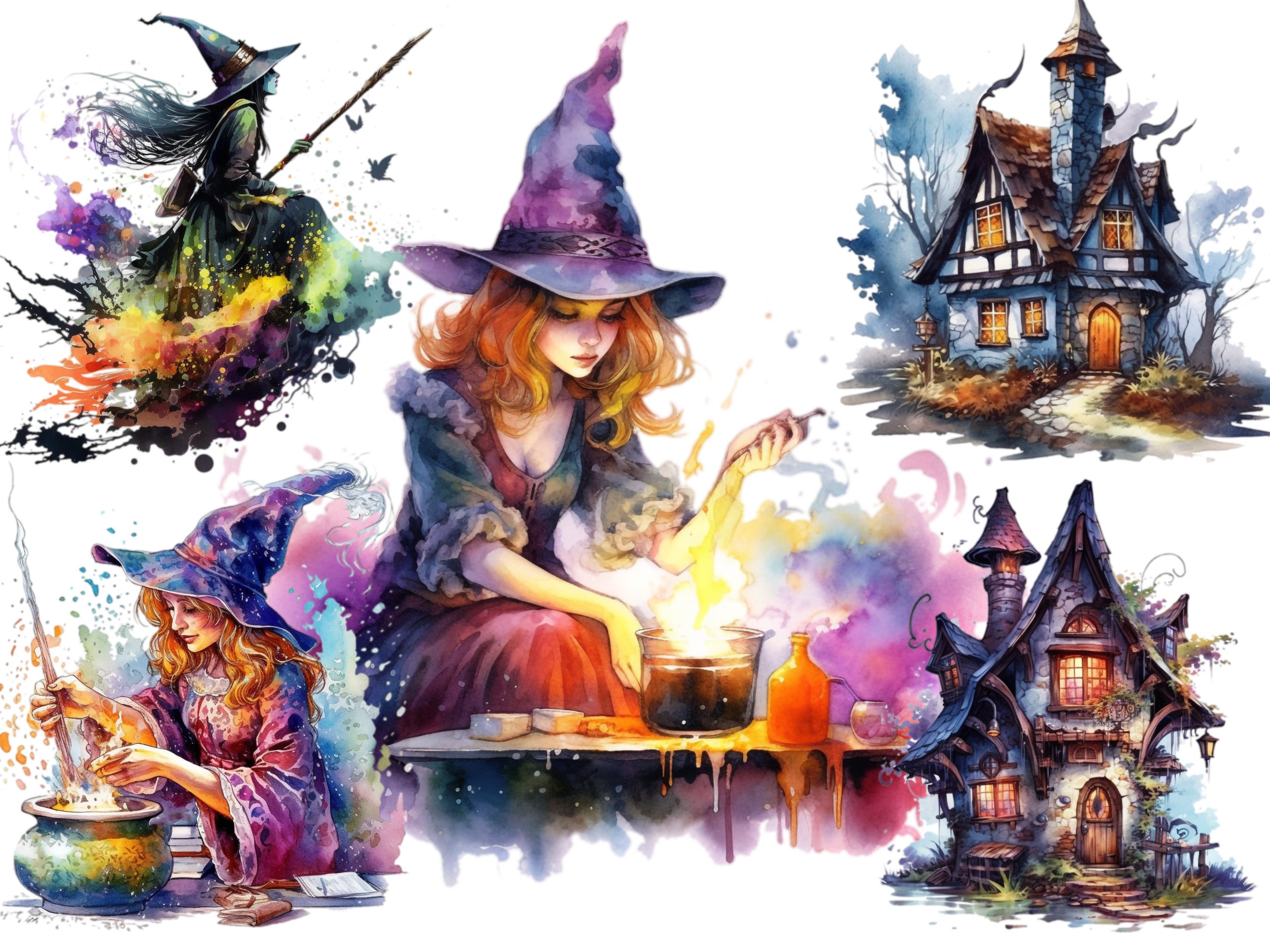 Watercolor Witch Clipart PNG Gothic Witchcraft Clip Art PNG - Etsy