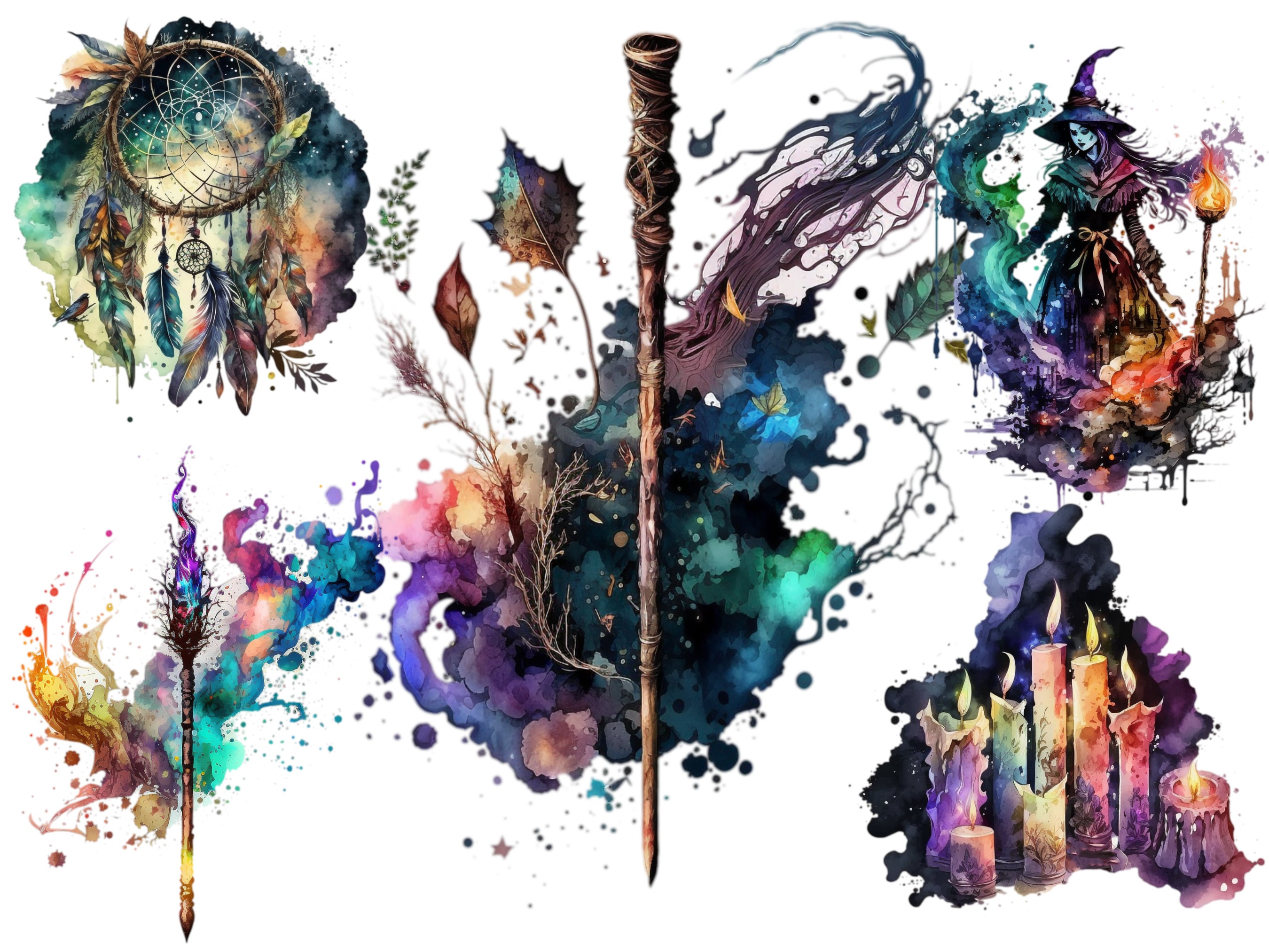 Watercolor Witch Clipart PNG Gothic Witchcraft Clip Art PNG - Etsy