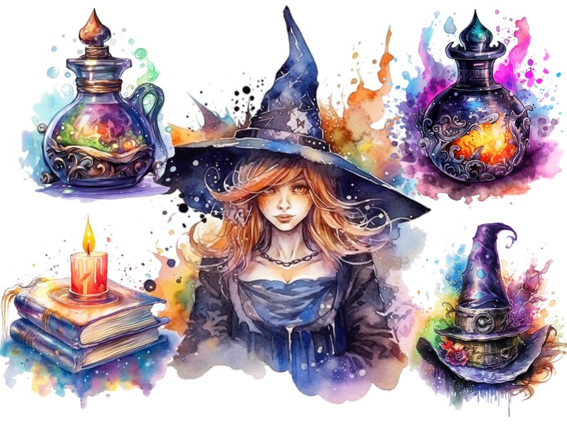 Watercolor Witch Clipart PNG Gothic Witchcraft Clip Art PNG - Etsy